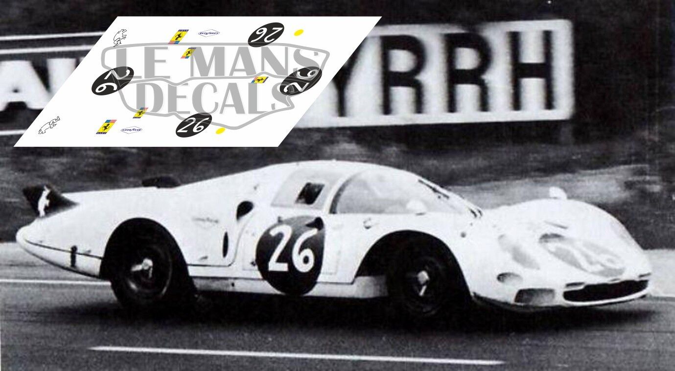 Decals Ferrari 365 P2 Drogo Le Mans 1967 Race Test 26 1:32 1:43 1:24 1: ...
