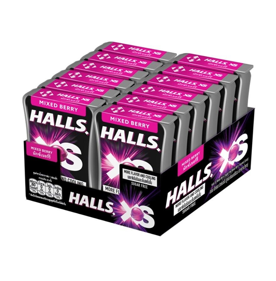 12 x Halls XS Sugar Free Candy Mentho Lyptus Watermelon Lime Blueberry ...