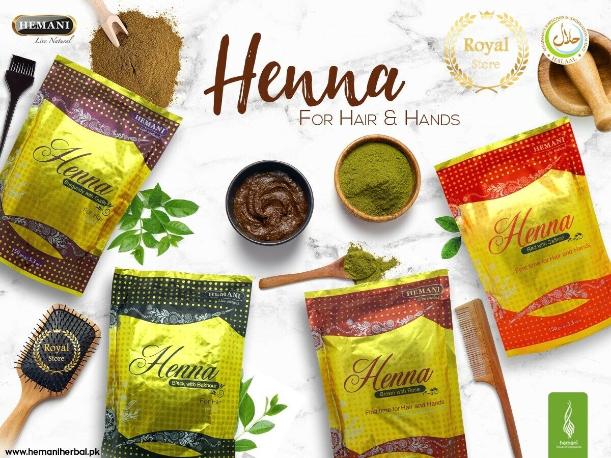 1× Hemani Henna Red with Saffron Color Natural hair Dye Powder 150g حنة ...