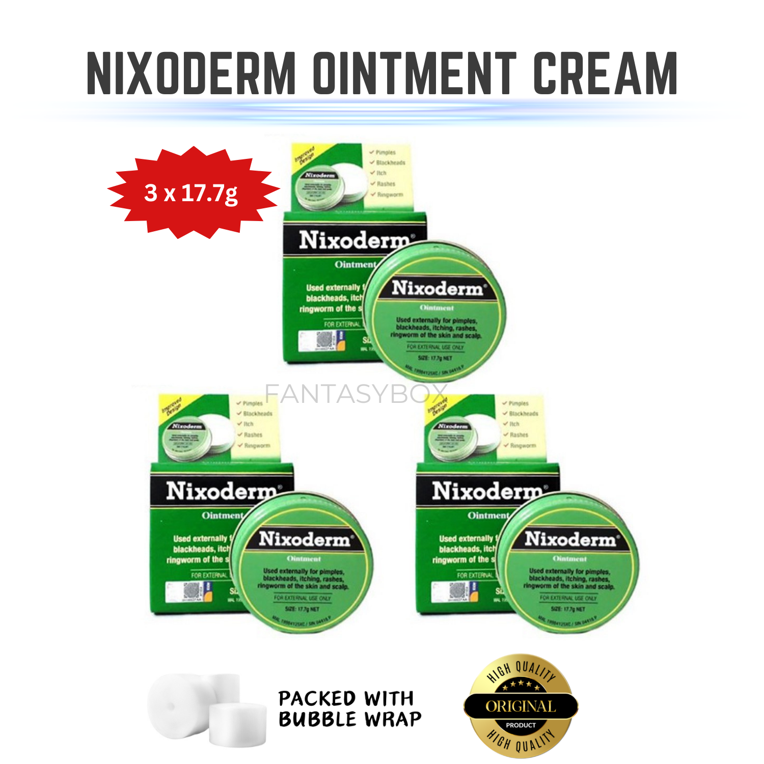 3 x 17.7g Nixoderm Ointment For Skin Problems Acne Rashes Eczema ...