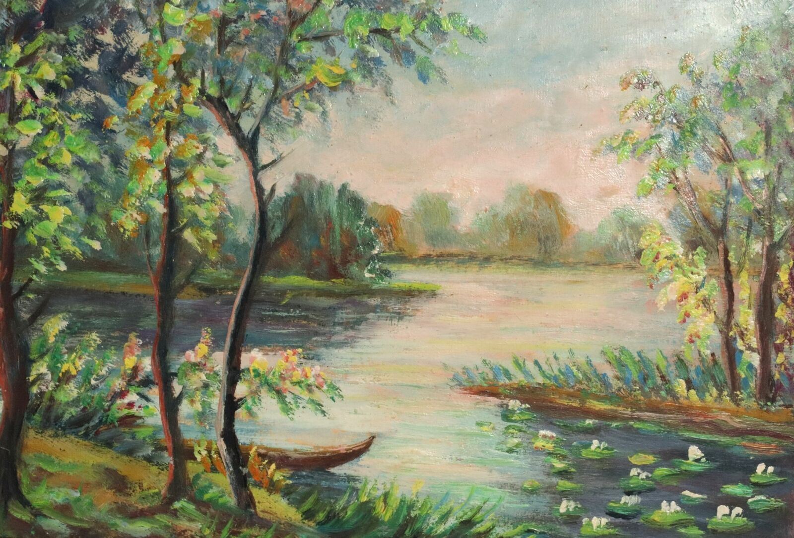 TABLEAU ANCIEN HUILE impressionniste paysage fluvial EUR 119,68 - PicClick FR