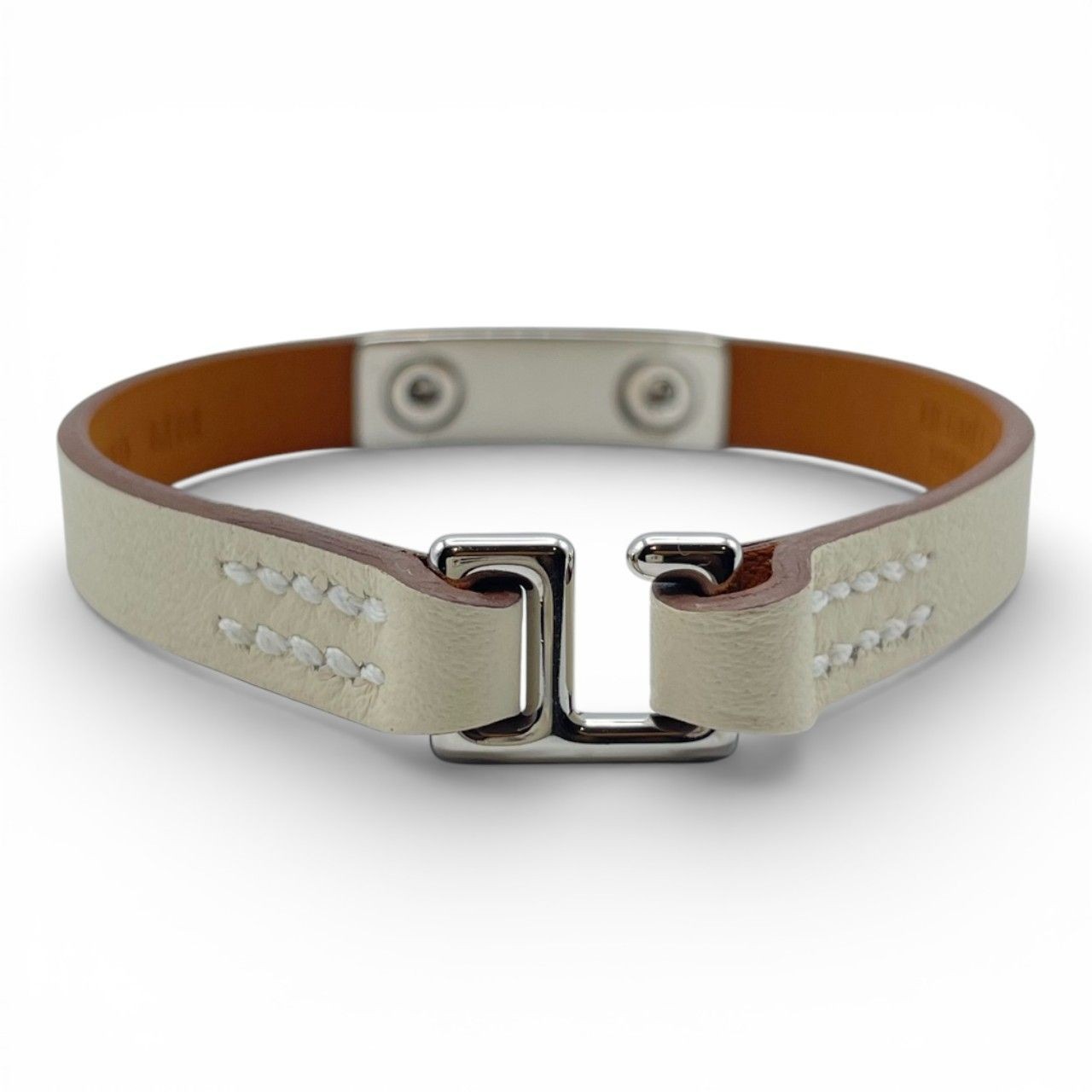 HERMES MINI RIVAL Leather Bracelet Swift Silver T3 Used Auth from Japan ...