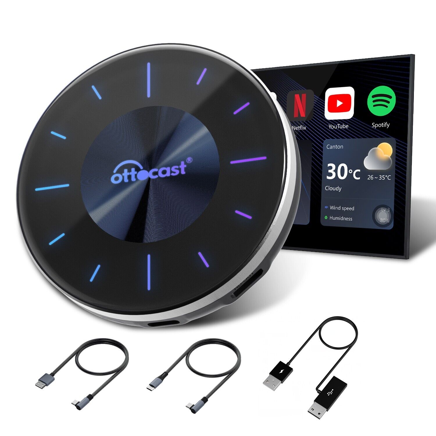 ADAPTATEUR AUTOCAST P3 CarPlay AI Box Android 12 sans fil Android Auto ...