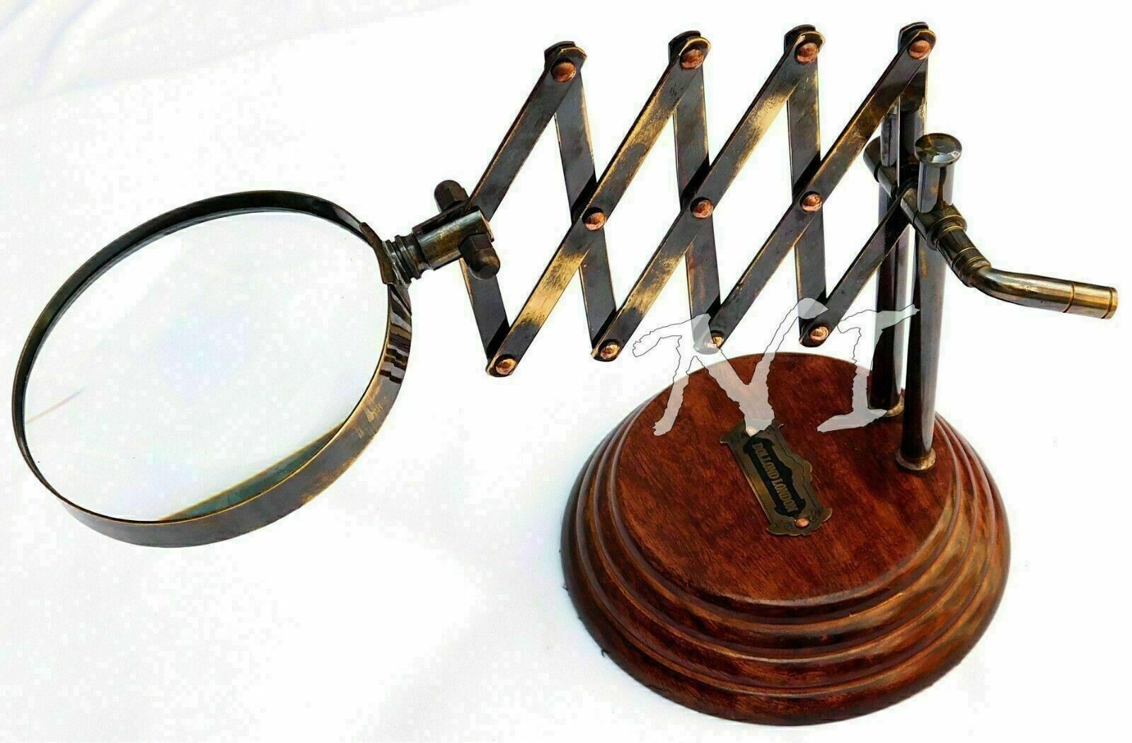 ANCIENNE LOUPE DE bureau en laiton, loupe Vintage sur support en bois ...