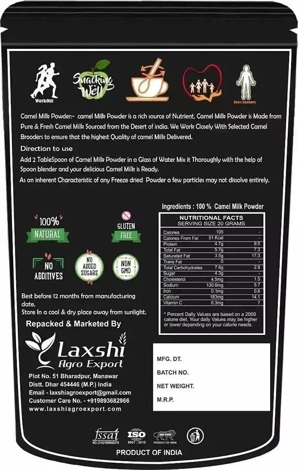 ORGANIC PRIME CAMEL Milk Powder Freeze Dried Gluten Free No Additives ...