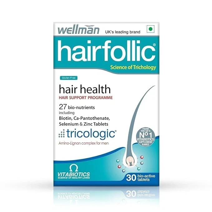 WELLMAN HAIRFOLLIC HAIR supplements for Men with zinc selenium lignans ...