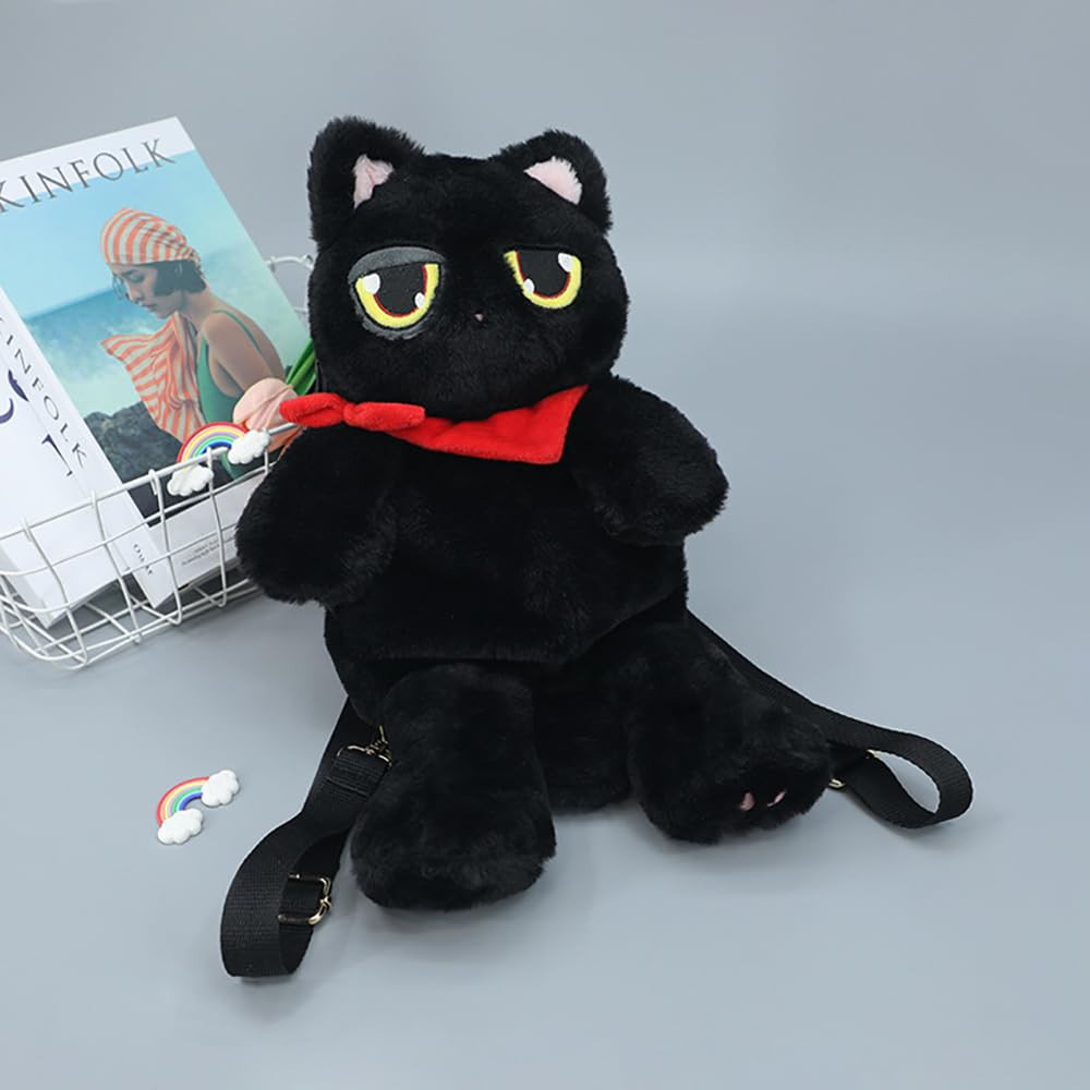 [GUFER] CAT PLUSH Toy Bag Fluffy Cat Shape Backpack Black Cat Lolita ...