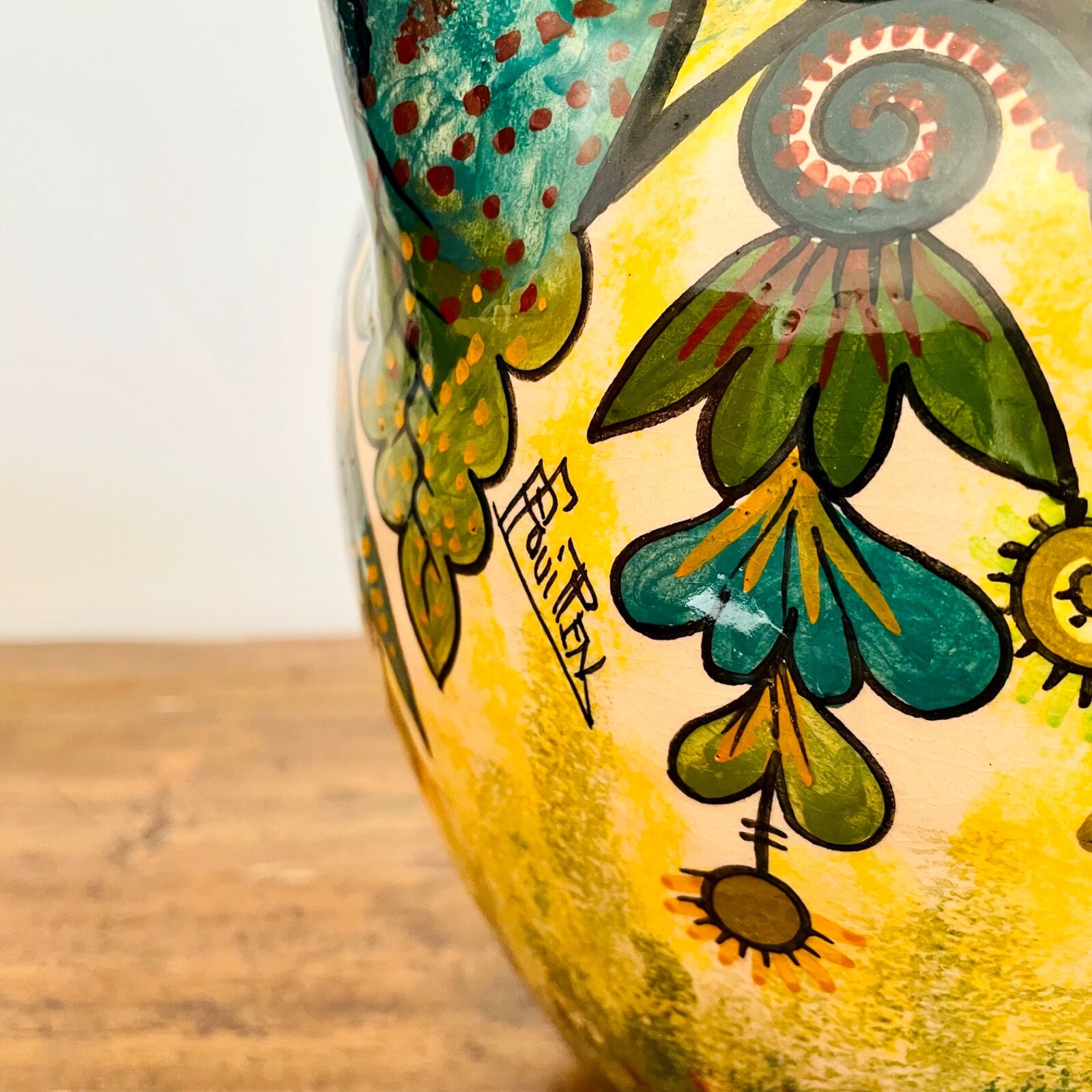 EXQUISITE HENRIOT QUIMPER vase signed Paul Fouillen with yellow and ...