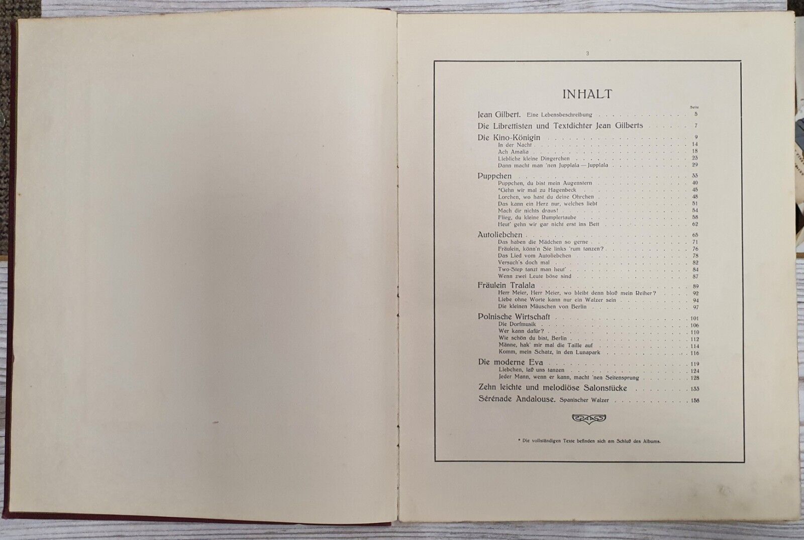 1920 JEAN GILBERT Album Une collection de 27 airs les plus populaires ...