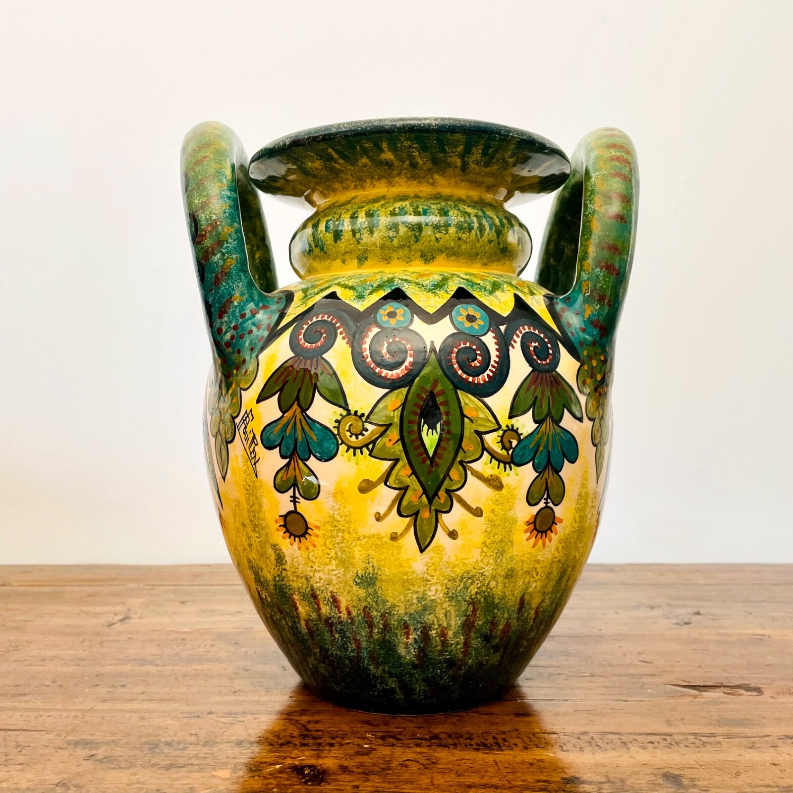 EXQUISITE HENRIOT QUIMPER vase signed Paul Fouillen with yellow and ...