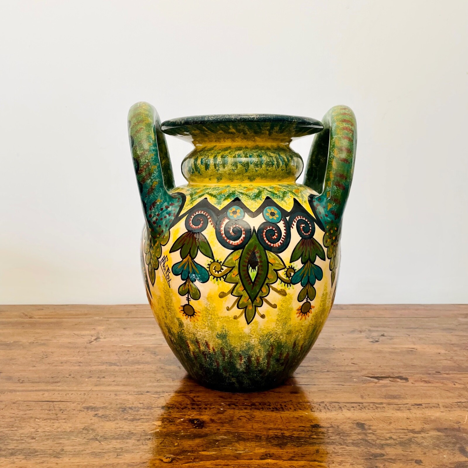 EXQUISITE HENRIOT QUIMPER vase signed Paul Fouillen with yellow and ...
